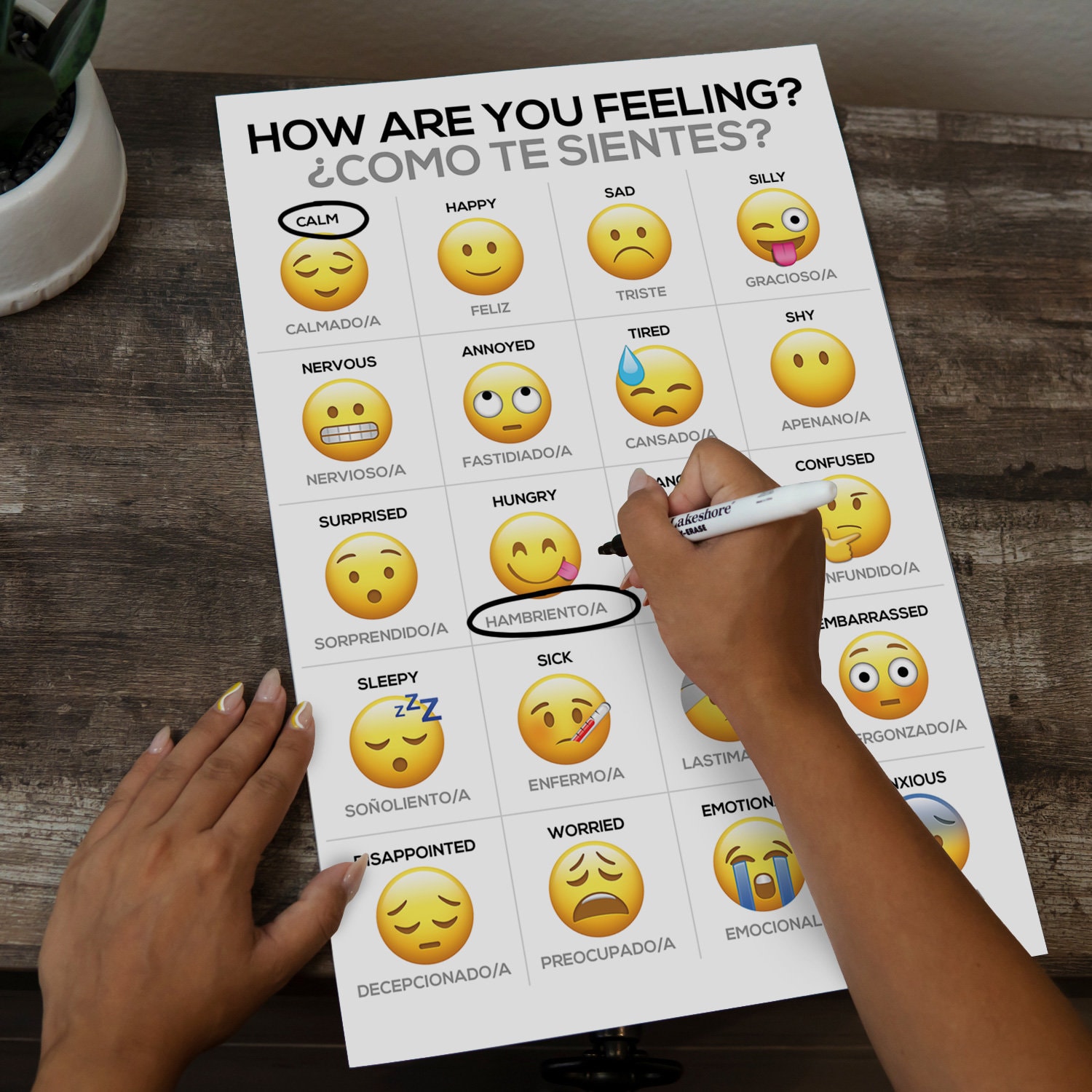 Wipeable How Are You Feeling Emoji Bilingual English Spanish | Etsy