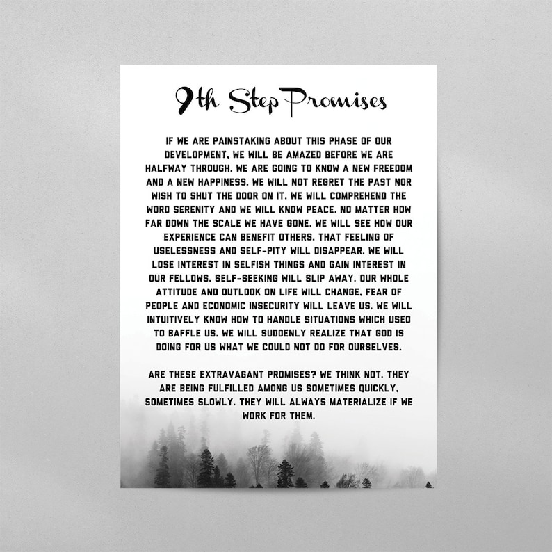 9th Step Promises Poster: AA NA Recovery Gift, Sober Therapy Decor - Etsy
