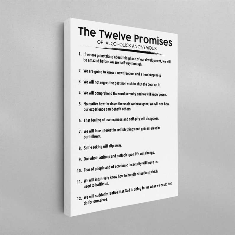 Alcoholics Anonymous 12 Promises Poster: Mental Health & Addiction ...