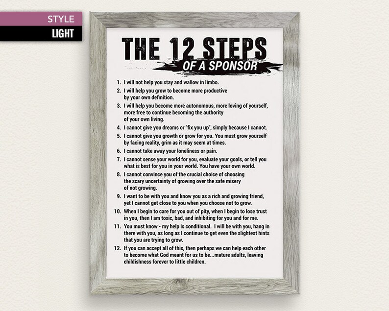 The Twelve 12 Steps of a Sponsor Poster AA NA OPA 2 | Etsy