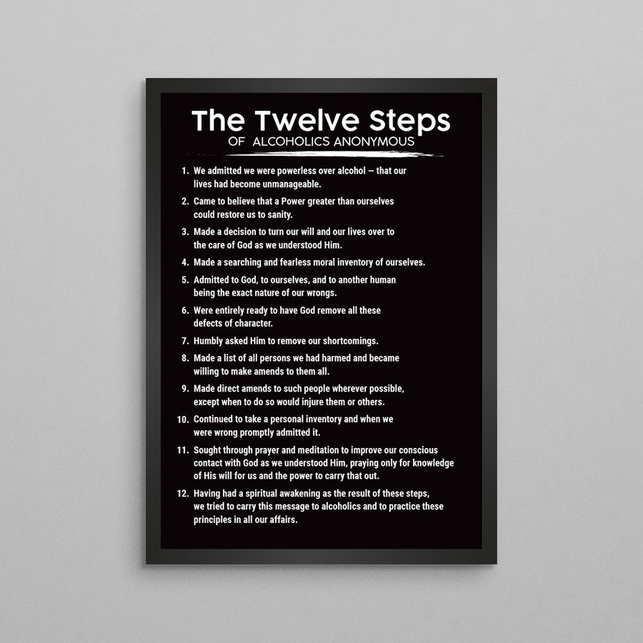 12 Steps AA Poster: Alcoholics Anonymous Recovery Gift - Etsy