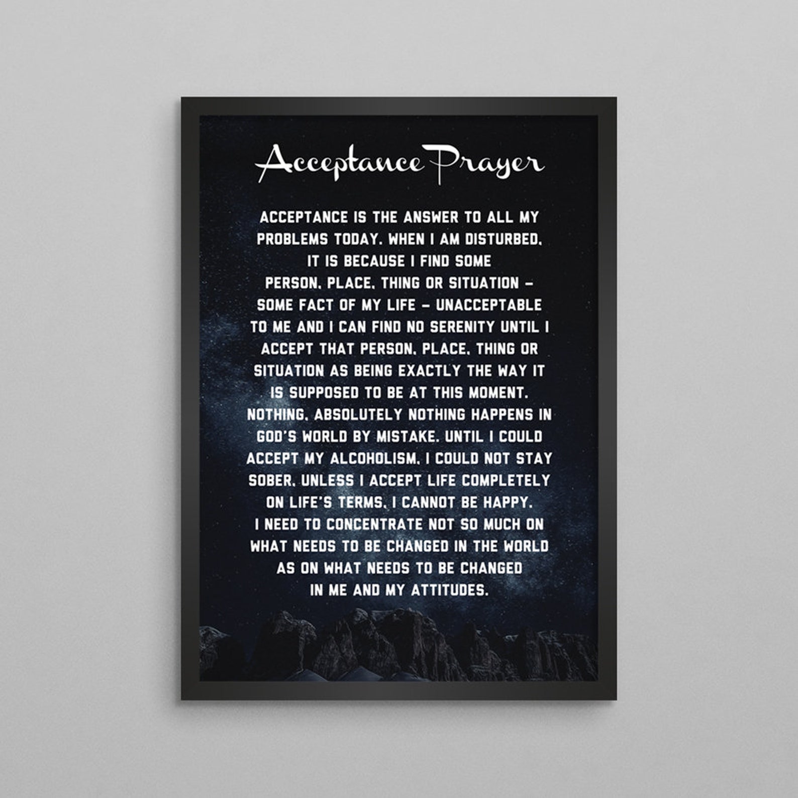 Acceptance Prayer Poster: AA NA Recovery Gift, Sobriety Wall Decor - Etsy