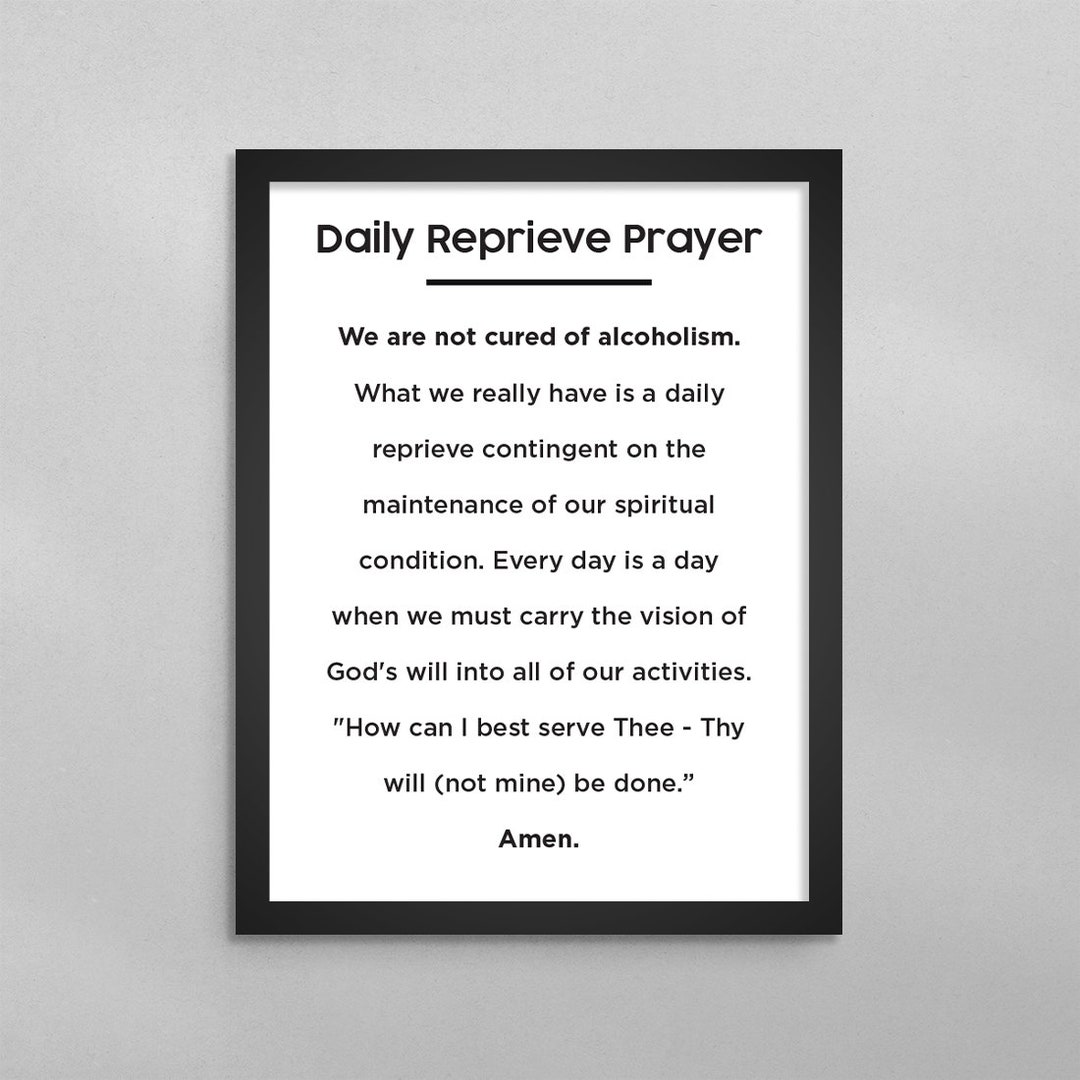Daily Reprieve Prayer Minimal Poster AA NA Big Book Alcoholics ...
