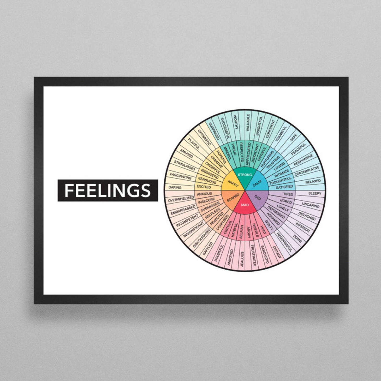 Feelings Wheel Horizontal Poster 4 Styles CBT Mental | Etsy