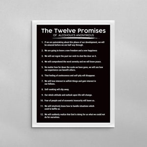 Alcoholics Anonymous 12 Promises Poster: Mental Health & Addiction ...
