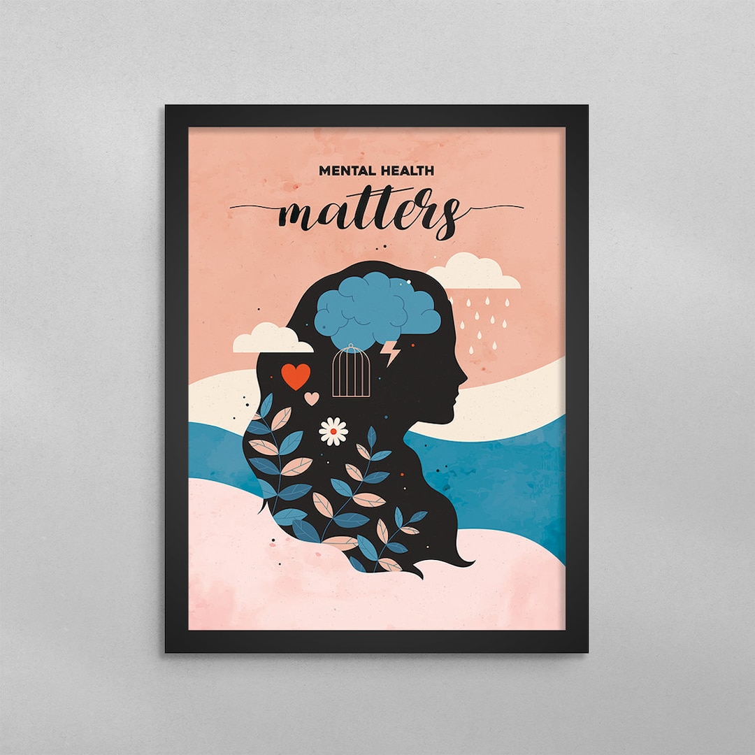 Mental Health Awareness Poster Wall Art Matters Illustration T For