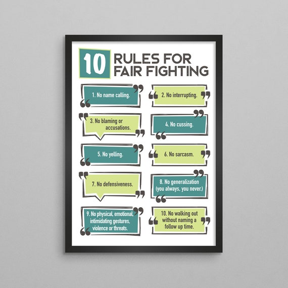 10 Rules for Fair Fighting Therapy Poster Marriage and | Etsy