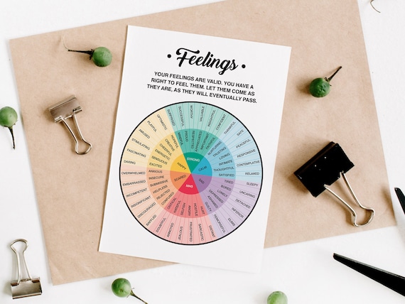 Feelings Wheel PDF Worksheet Feelings Are Valid Quote Instant | Etsy