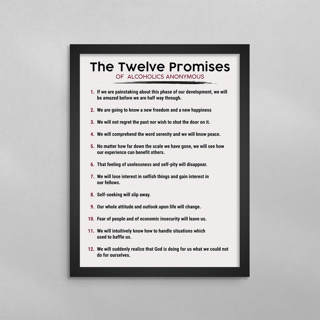UPDATED Twelve (12) Promises of Alcoholics Anonymous (A.A.) Poster (3 ...