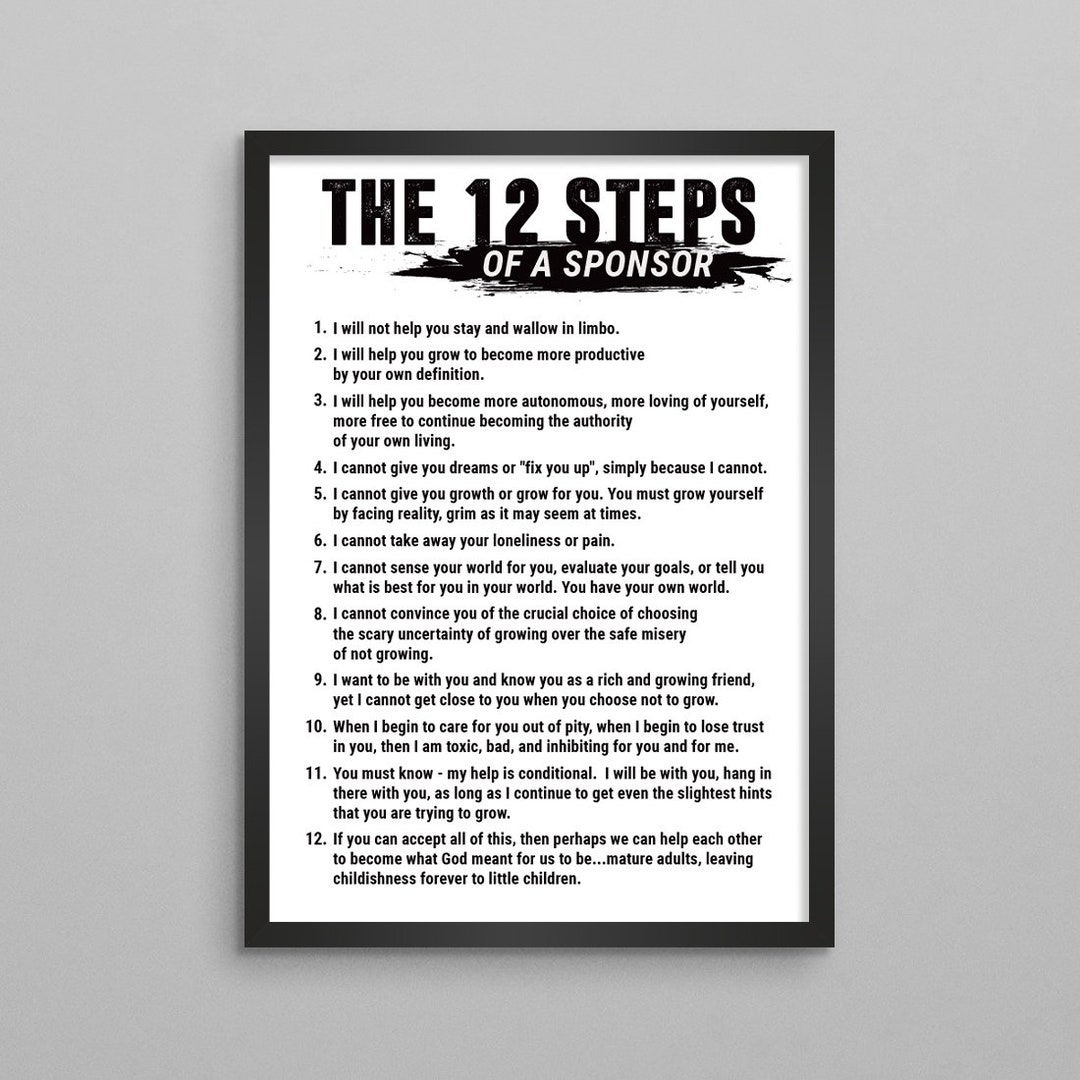 The Twelve (12) Steps of a Sponsor Poster - AA, NA, OPA (2 Styles) - Etsy