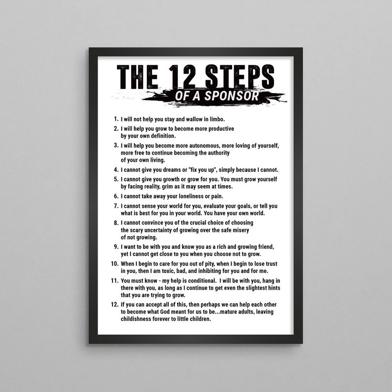 The Twelve (12) Steps of a Sponsor Poster - AA, NA, OPA (2 Styles) - Etsy