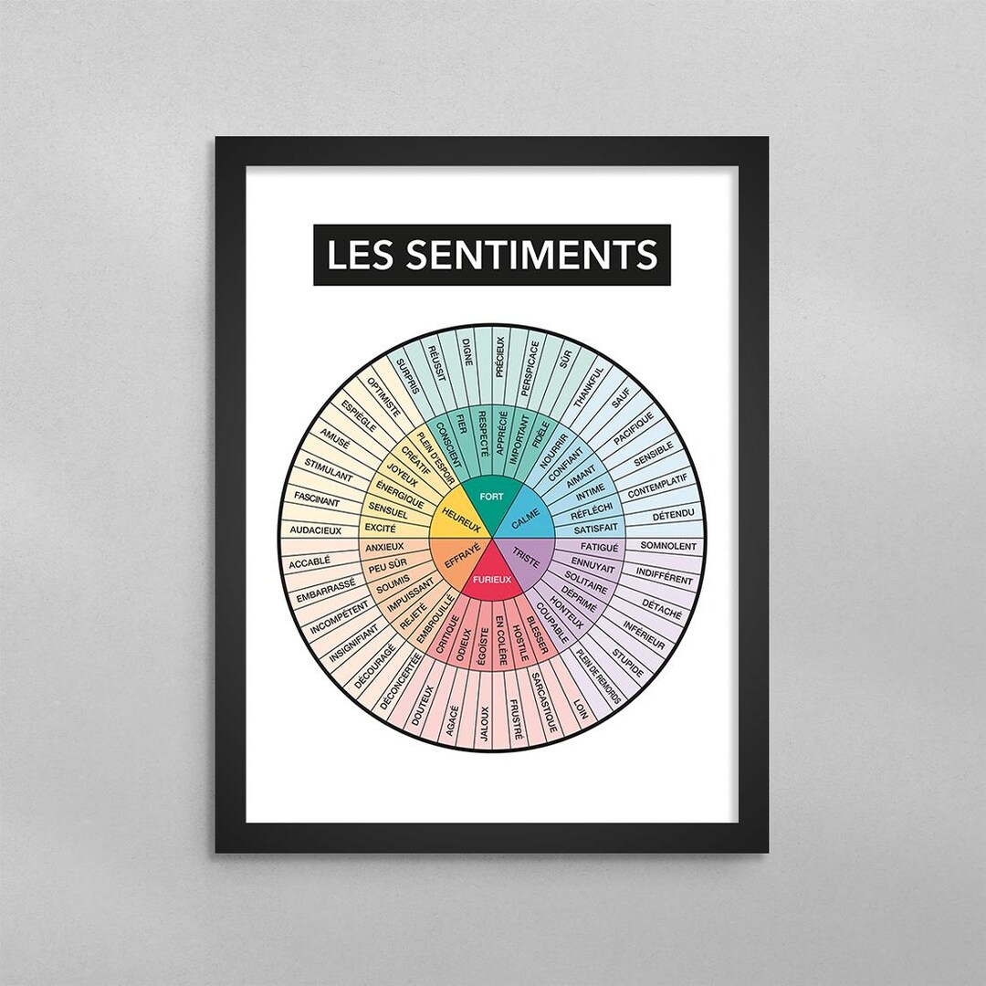 FRENCH Feelings Wheel - Les Sentiments Print Poster in French - Therapy ...