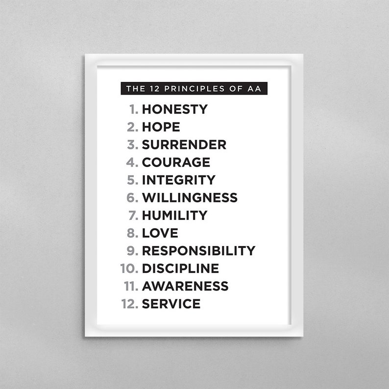 AA Principles Poster: Minimalist Recovery Gift, Mental Health Decor - Etsy