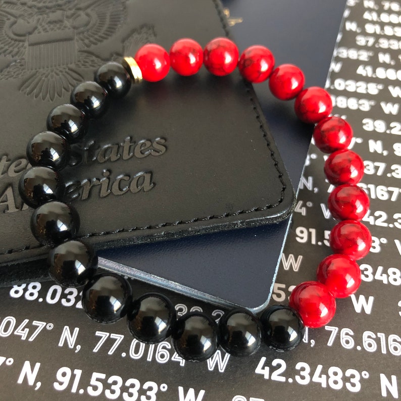 Red Beaded Bracelet Black Beaded Bracelet Onyx Beaded | Etsy