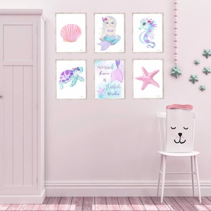 Ocean Art Set Mermaid Print Set Under the Sea Prints Girls Nursery ...