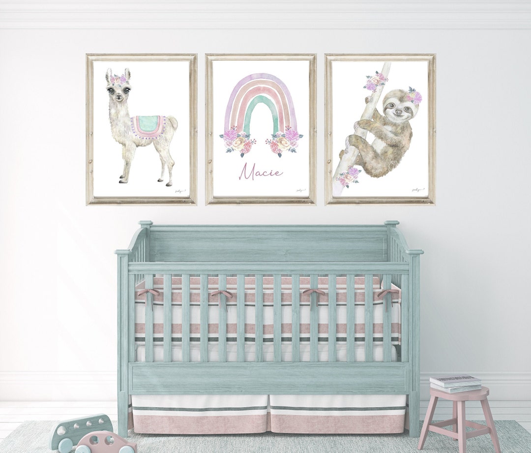Girls Nursery Prints Sloth Nursery Print Llama Nursery Print - Etsy