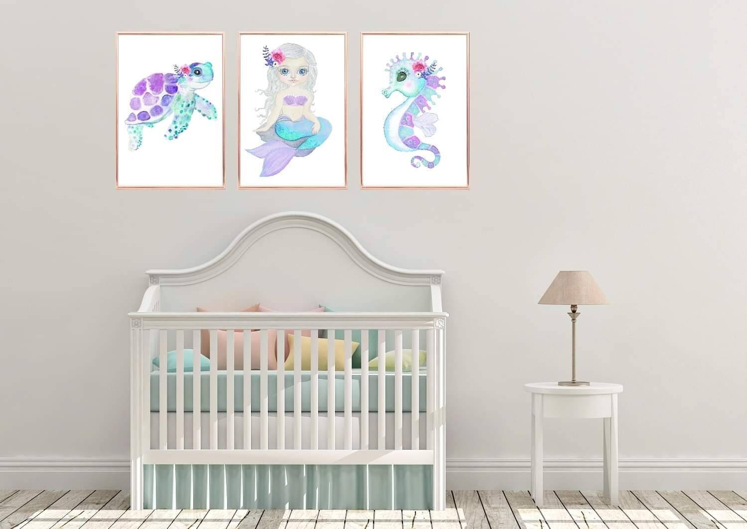 Mermaid Nursery Print Set Girls Nursery Prints Under the Sea | Etsy