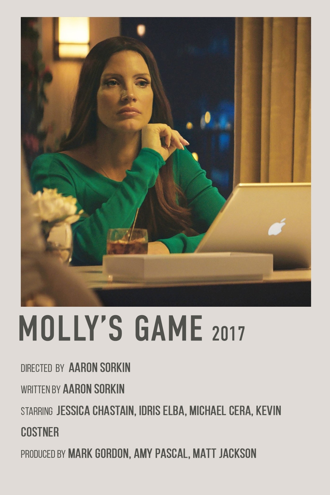 Molly's Game Retro Movie Poster, Digital Download, Jessica Chastain ...