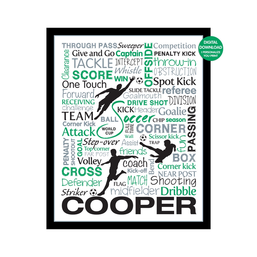 Football Poster, Soccer Poster, Soccer Typography Art Print, Kids Room ...