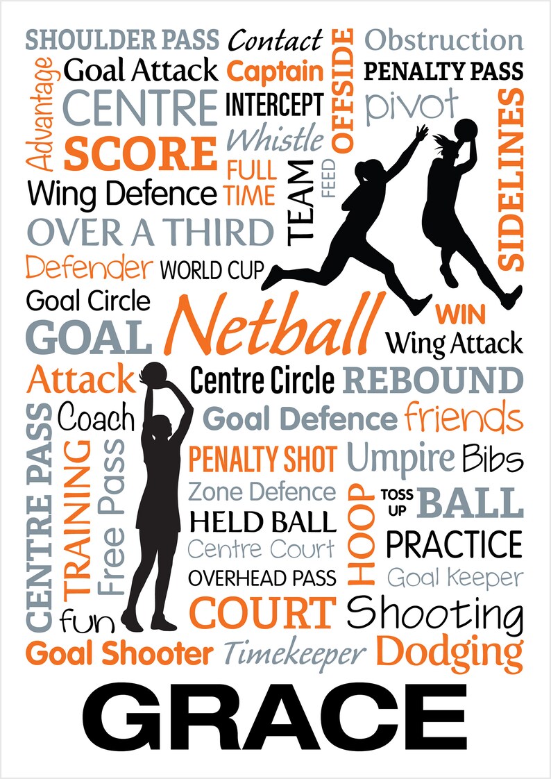 Netball Typography Print DIGITAL FILE Netball Poster, Netball Wall Art ...
