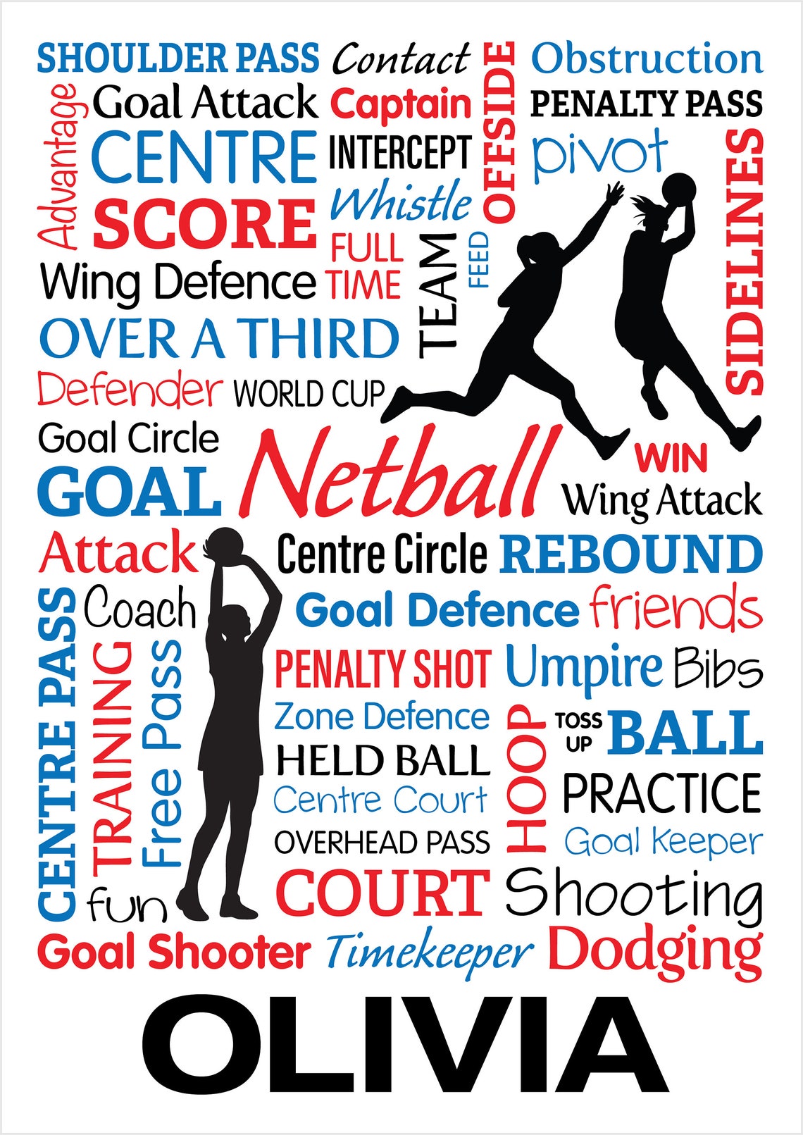 Netball Typography Print DIGITAL FILE Netball Poster, Netball Wall Art ...