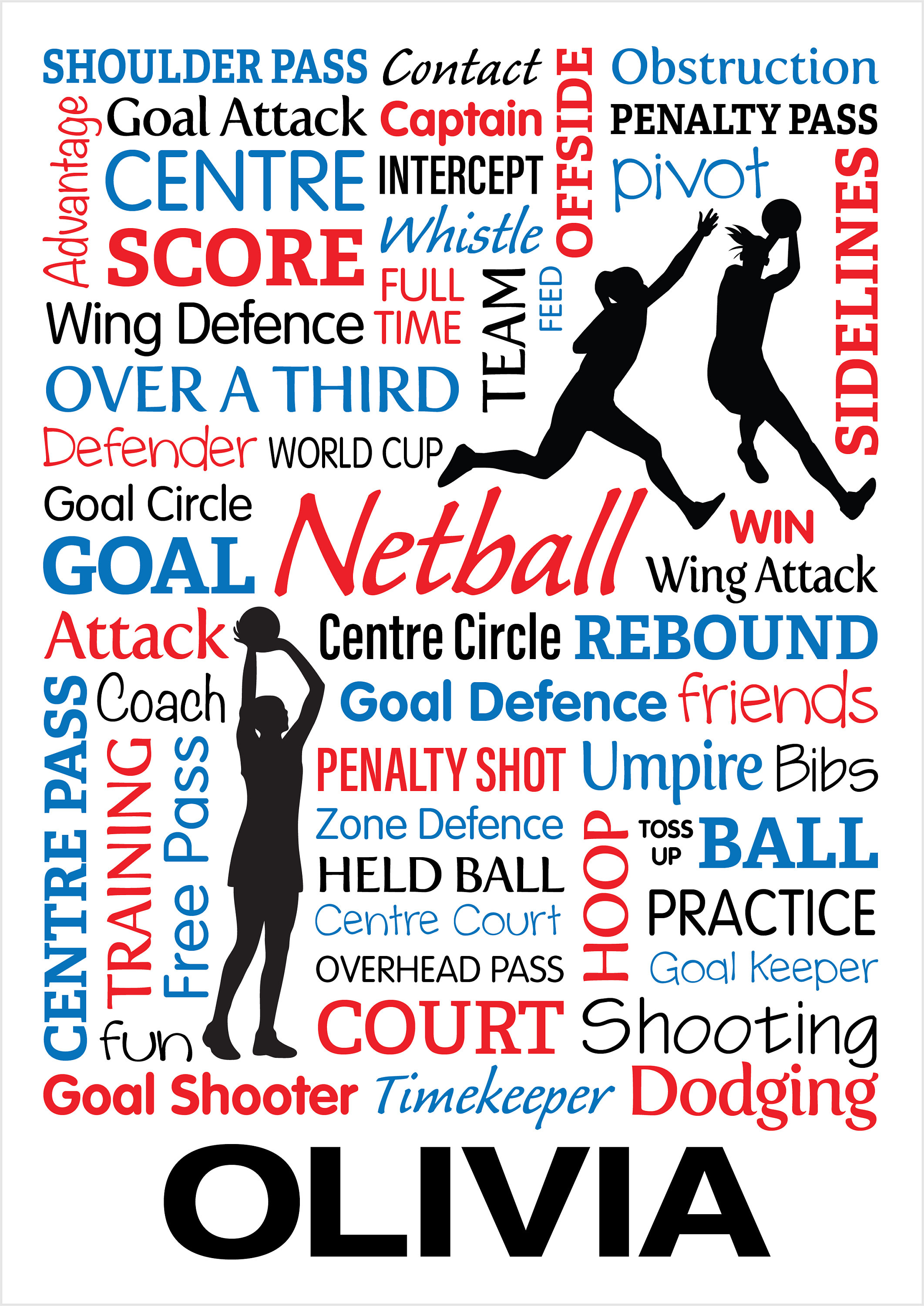 Netball Typography Print DIGITAL FILE Netball Poster, Netball Wall Art ...