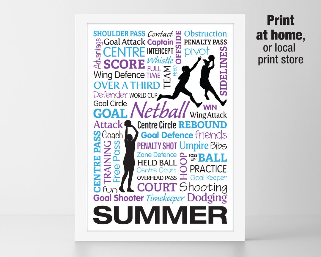 Netball Typography Print DIGITAL FILE Netball Poster, Netball Wall Art ...