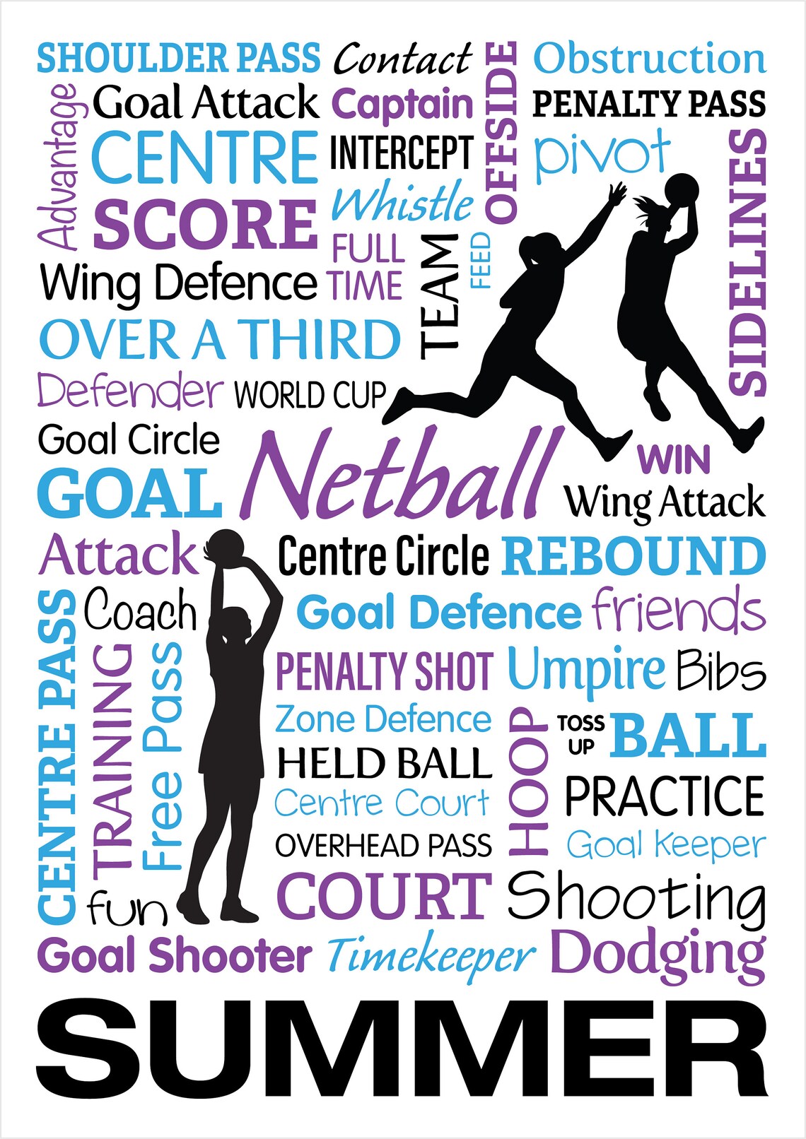 Netball Typography Print DIGITAL FILE Netball Poster, Netball Wall Art ...