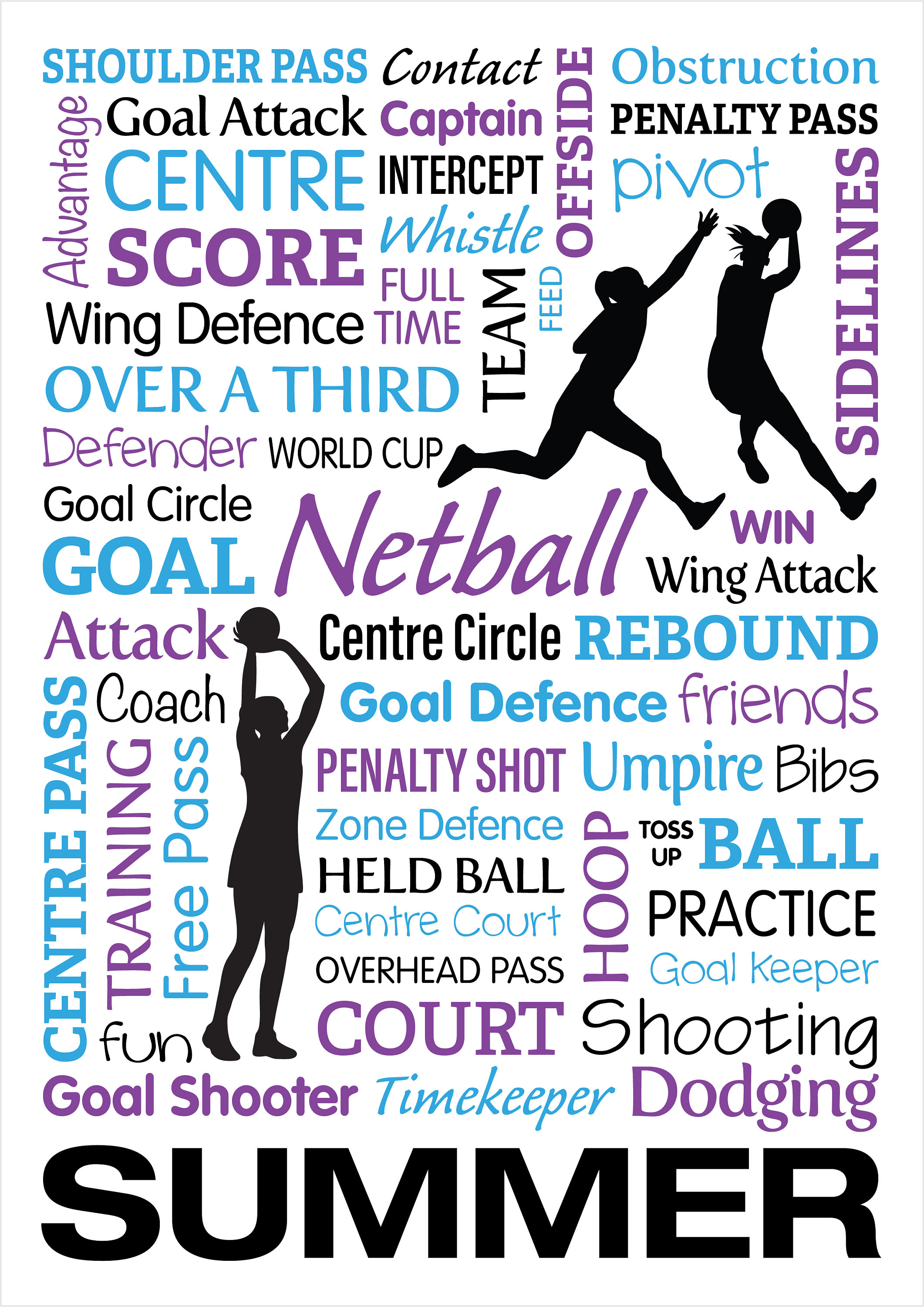 Netball Typography Print DIGITAL FILE Netball Poster, Netball Wall Art ...