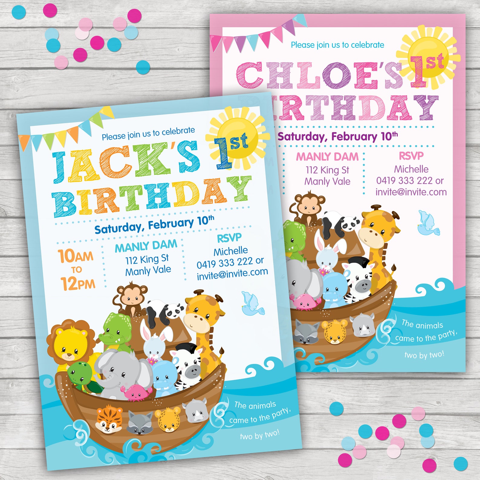 Noah's Ark Invitation. Noah's Ark Birthday Party Invitation. Customized ...