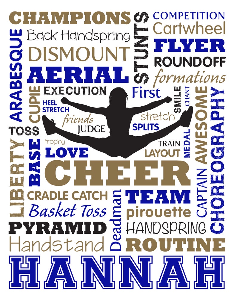 Cheerleading Poster, Cheerleading Typography, Personalised Cheerleading ...
