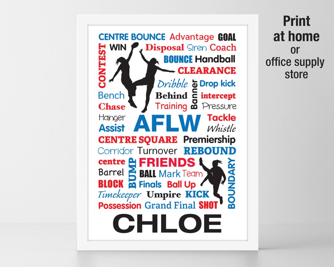 AFLW Typography Print | Digital File | AFL Poster, AFLW Wall Art, Afl ...