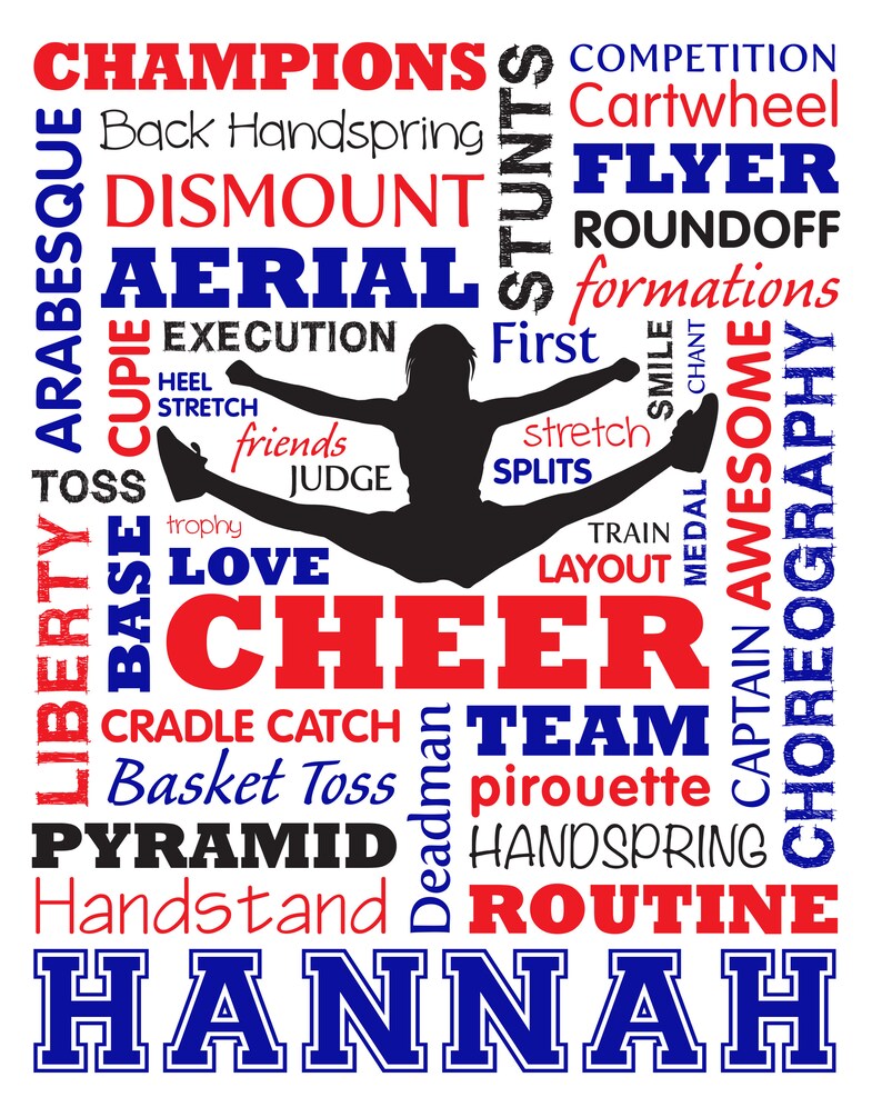 Cheerleading Poster, Cheerleading Typography, Personalised Cheerleading ...