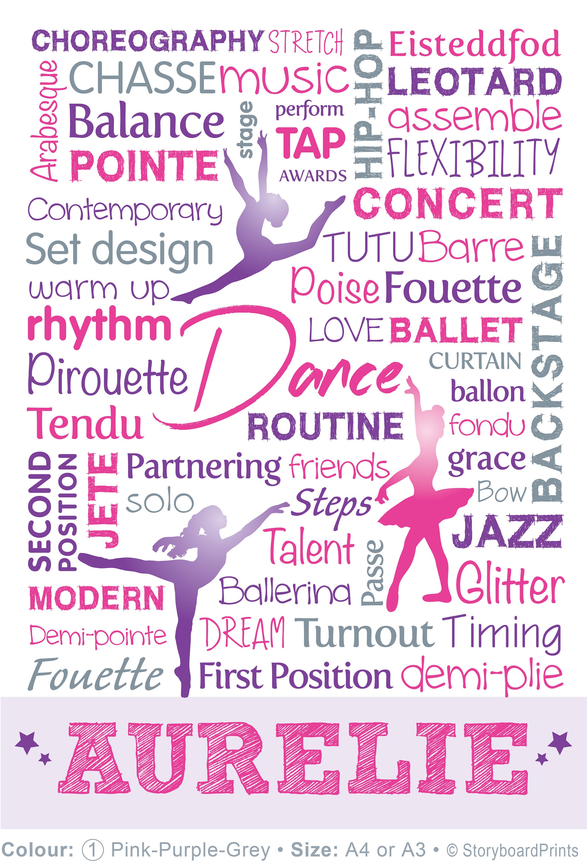 Dance Poster, Dance Typography Art Print, Girl's Room Art, Personalize ...