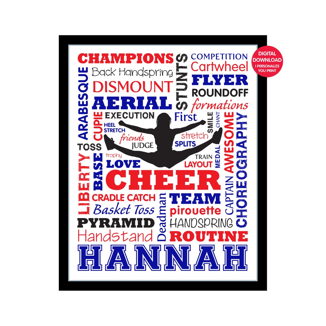 Cheerleading Poster, Cheerleading Typography, Personalised Cheerleading ...