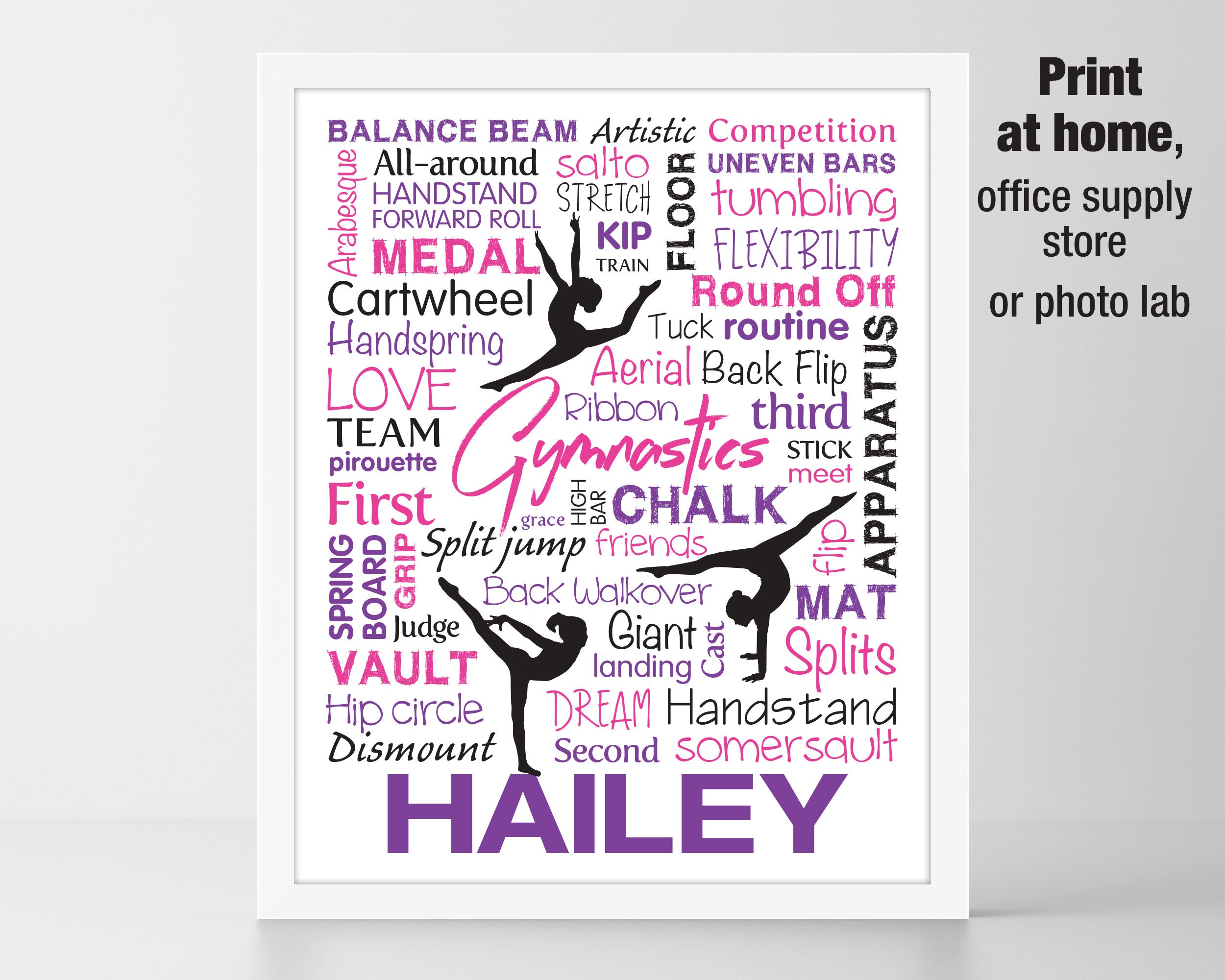 Gymnastics Poster Gift, DIGITAL DOWNLOAD, Gymnastics Typography Print ...