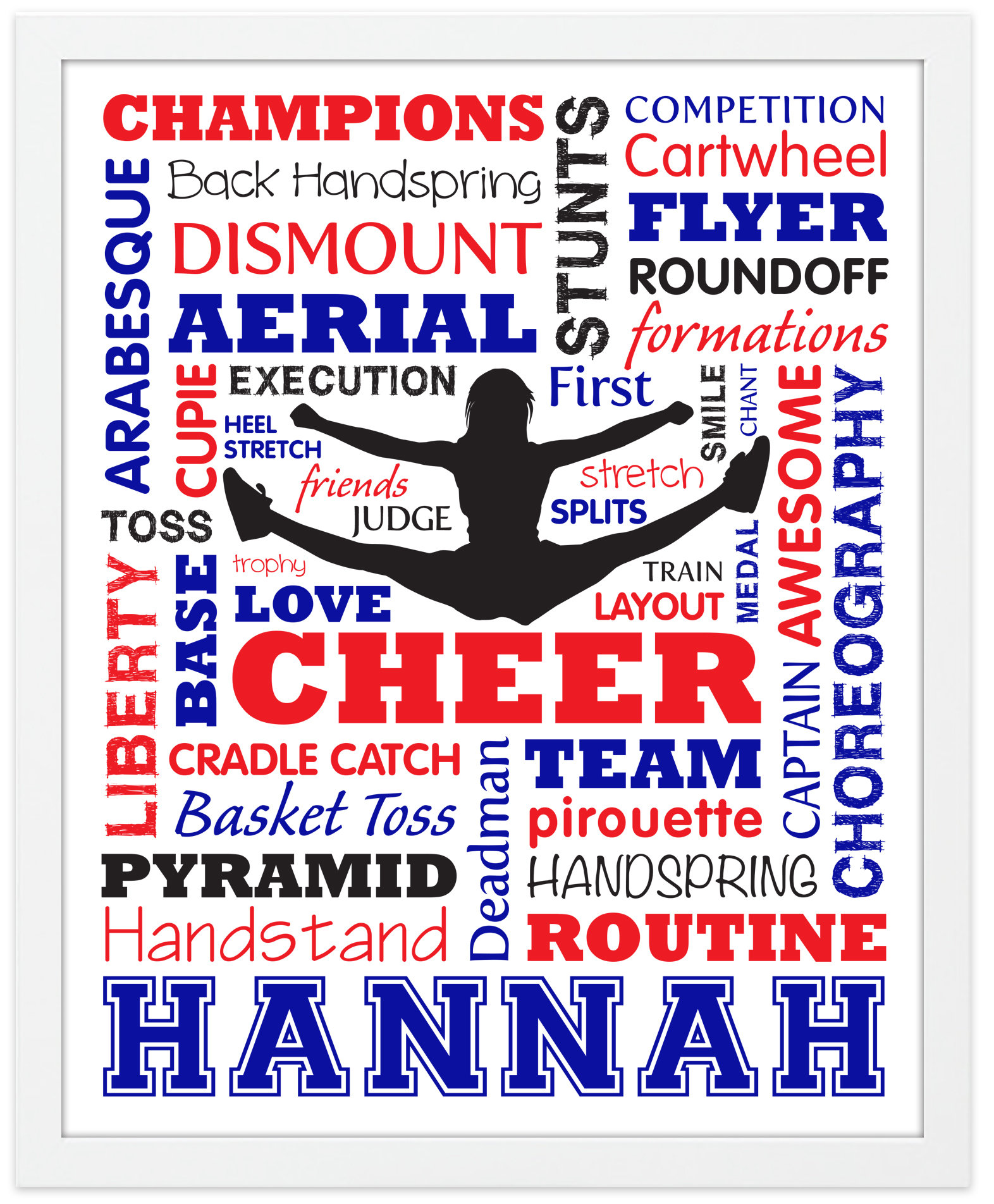 Cheerleading Poster, Cheerleading Typography, Personalised Cheerleading ...