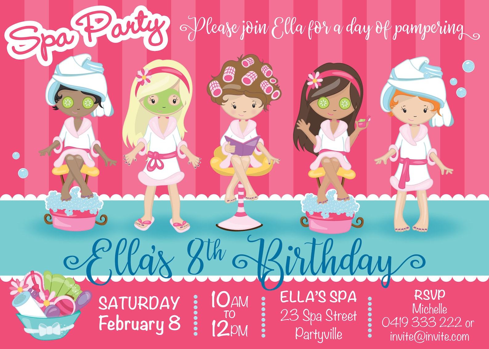 Pamper Party Invitation. Spa Party Invitation. Pamper Spa Birthday ...
