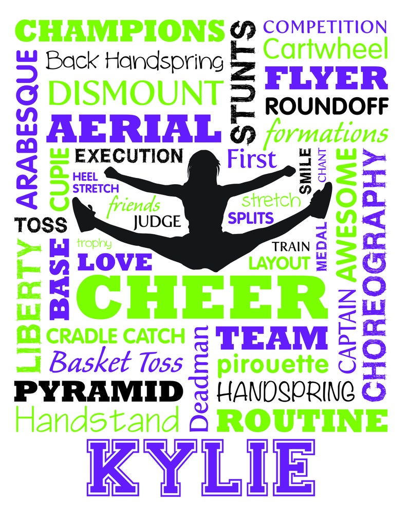Cheerleading Poster, Cheerleading Typography, Personalised Cheerleading ...
