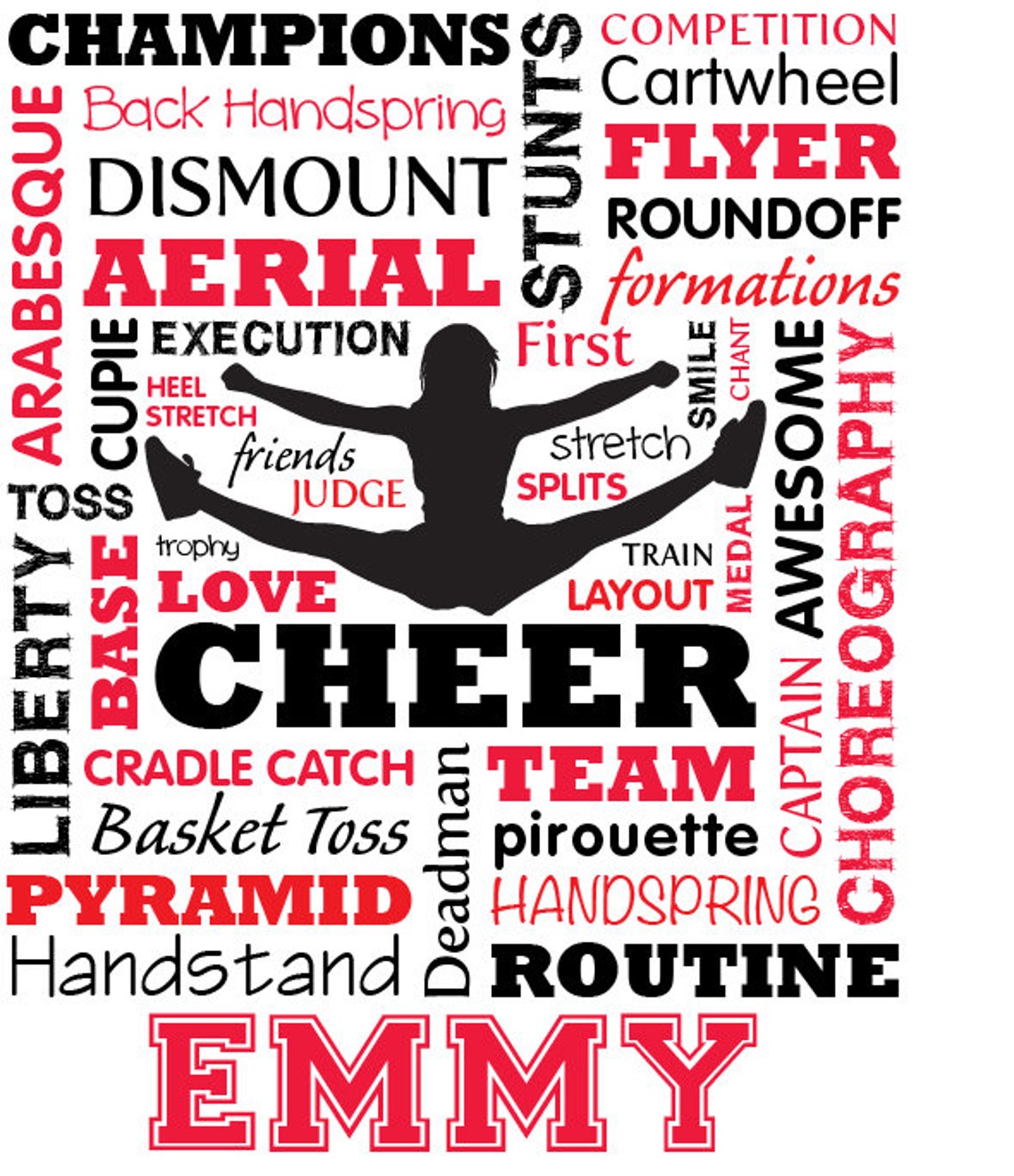 Cheerleading Poster, Cheerleading Typography, Personalised Cheerleading ...