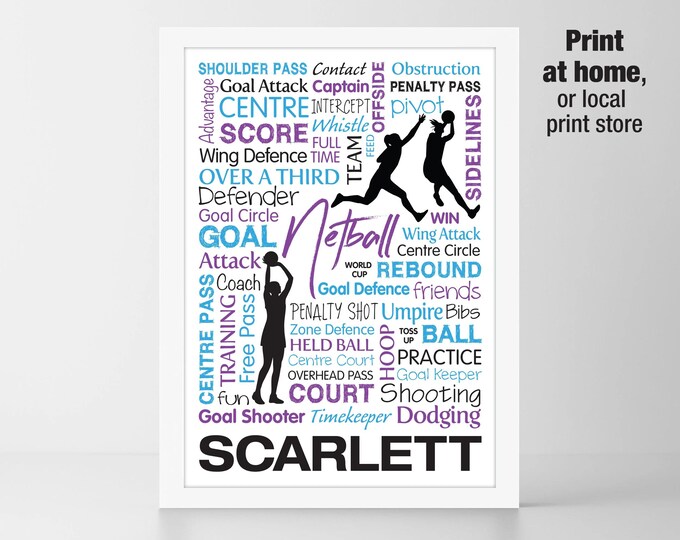 Netball Typography Print | DIGITAL FILE | Netball Poster, Netball Wall ...