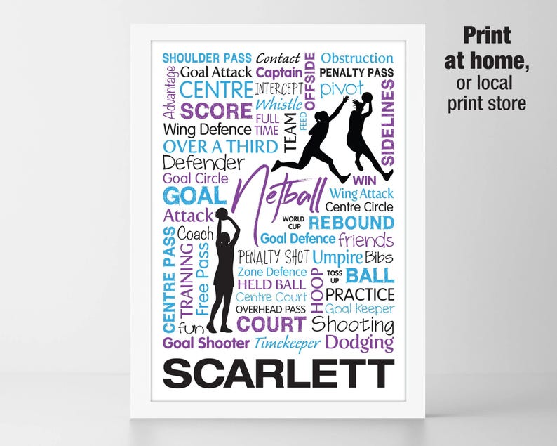 Netball Typography Print | DIGITAL FILE | Netball Poster, Netball Wall ...