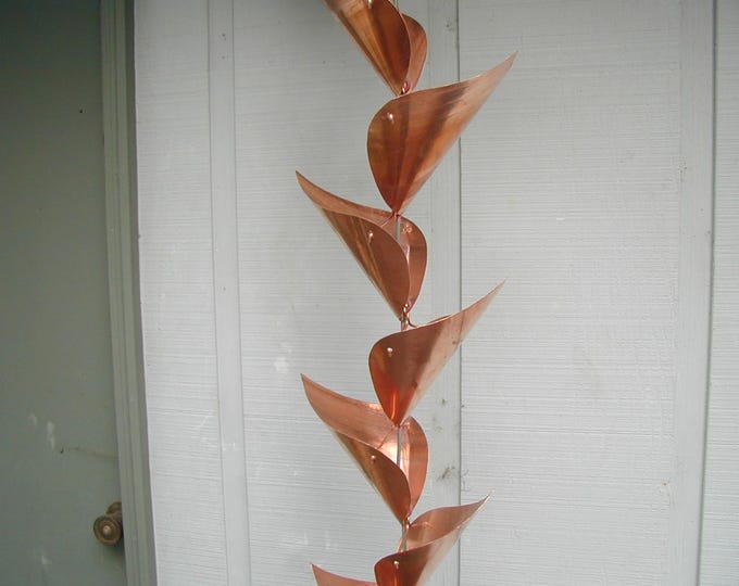 8-foot Cascading Water COPPER RAIN CHAIN - Handmade Plant Sculpture for ...