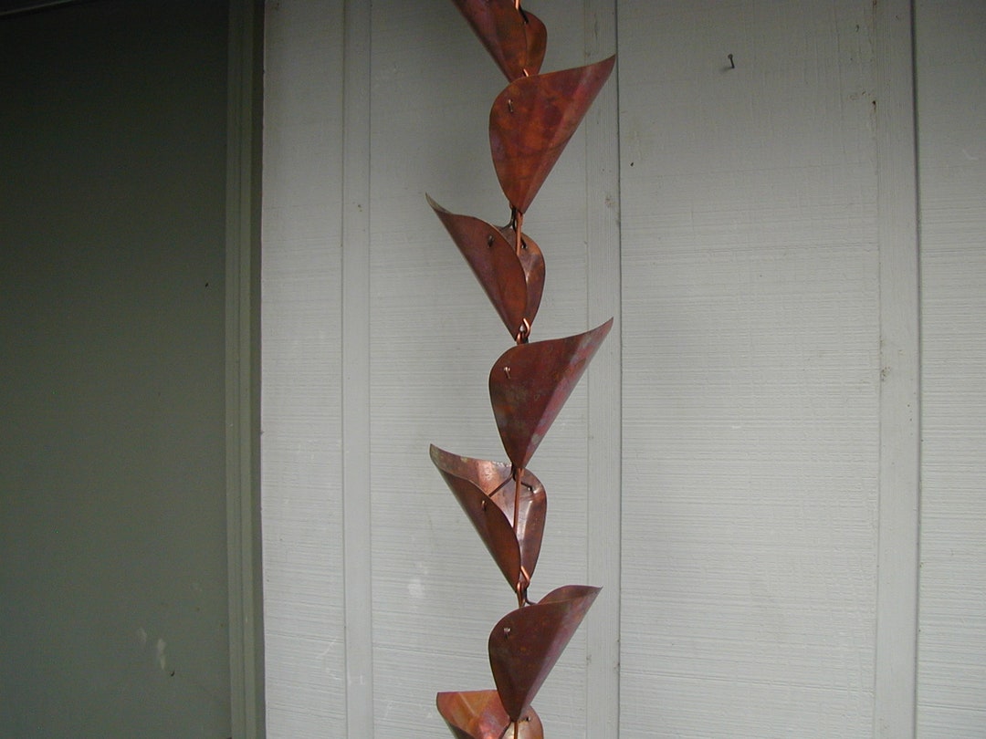 8-foot Cascading Water COPPER RAIN CHAIN Handmade Plant Sculpture for ...