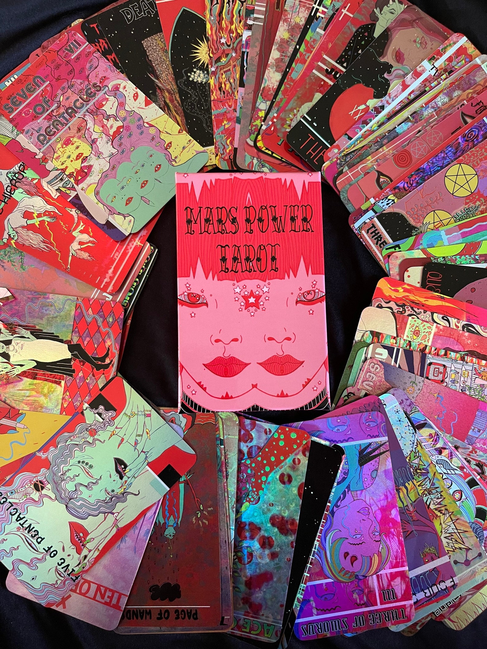 Damaged Mars Power holographic Card Faces Tarot Deck - Etsy