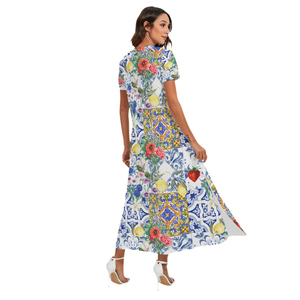 Mediterranean Style,lemons,summer,all-over Print Women's V-neck Dress ...