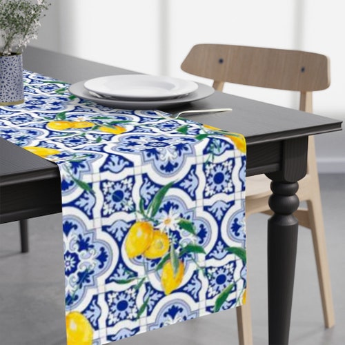 Positano Italy Blue Tiles With Lemon Table Runner Amalfi - Etsy