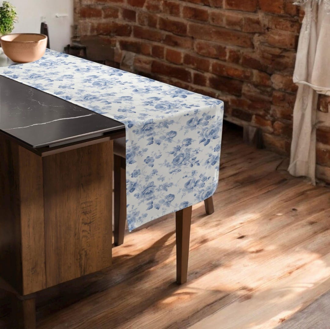 Porcelain,floral Toile,roses,vintage,blue Flowers,thickiy Ronior Table ...