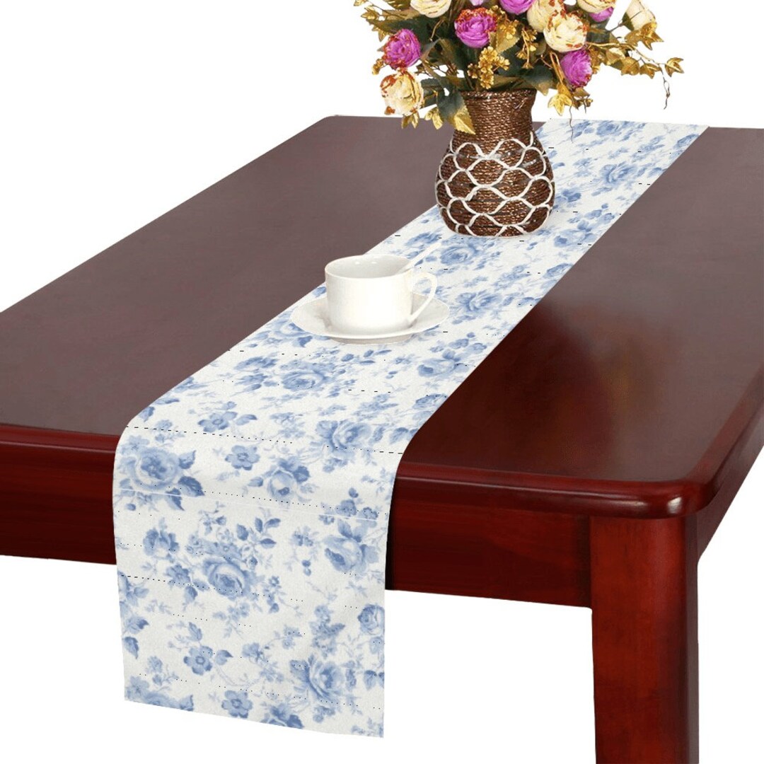 Porcelain,floral Toile,roses,vintage,blue Flowers,thickiy Ronior Table ...