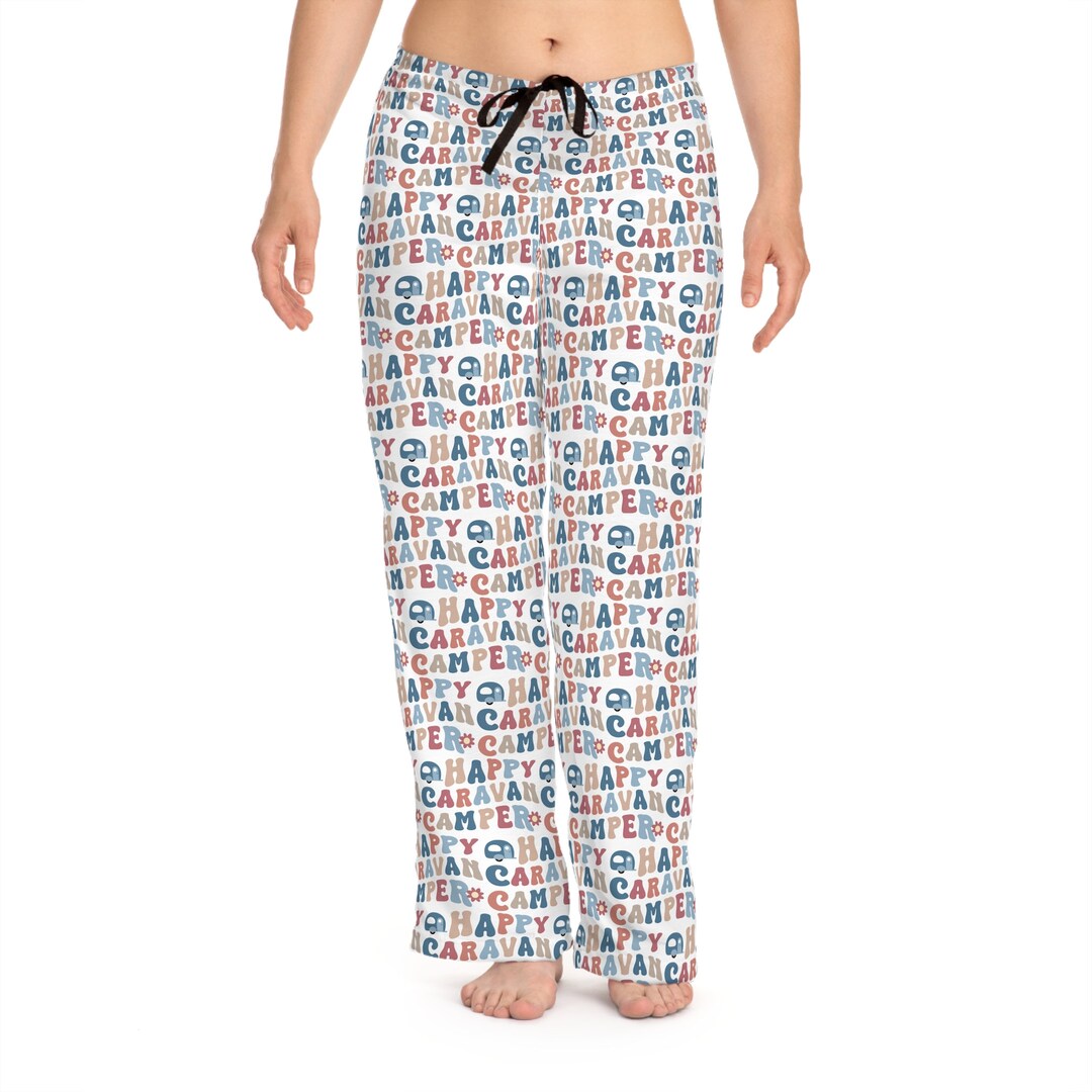 Womens Camping Pajama Pants, Happy Caravan Camper Sleepwear, Groovy ...